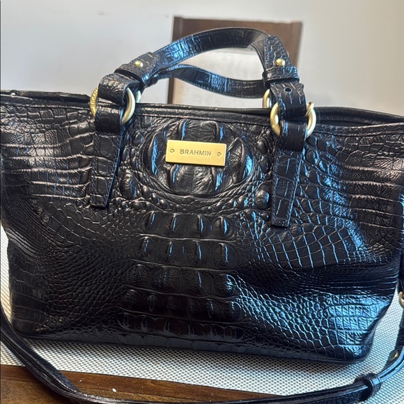 Brahmin | Bags | Brahmin Mini Asher Black Crocodile Embossed Satchel ...